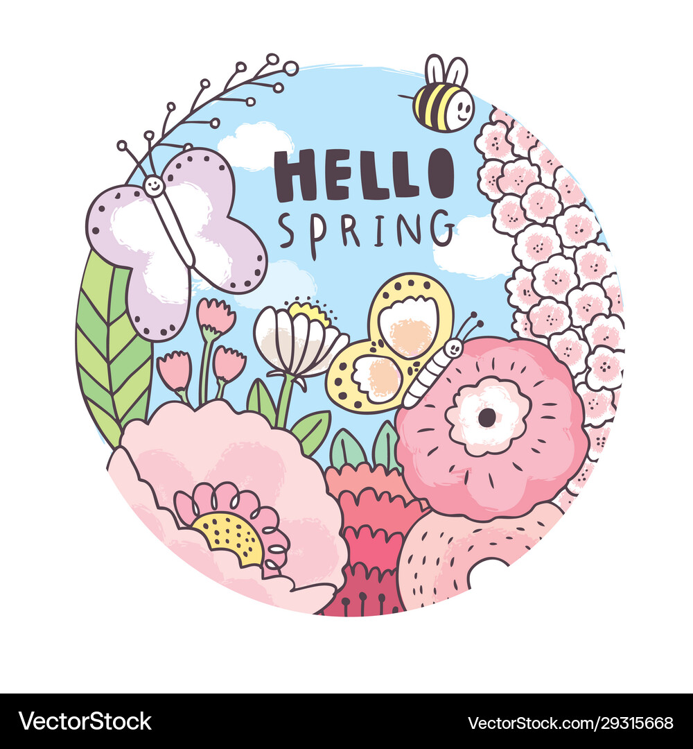 Cartoon cute spring insects and flower Royalty Free Vector