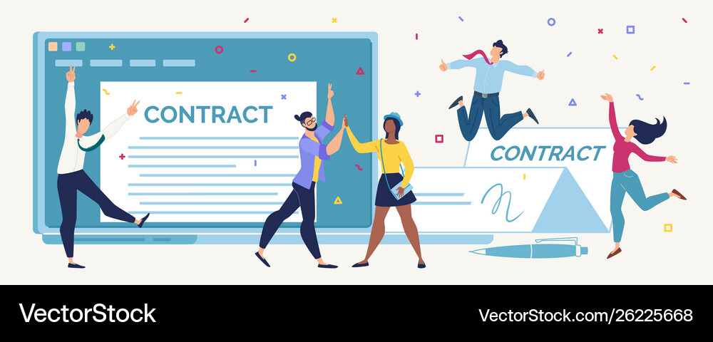 Entrepreneurs celebrating contract signing Vector Image