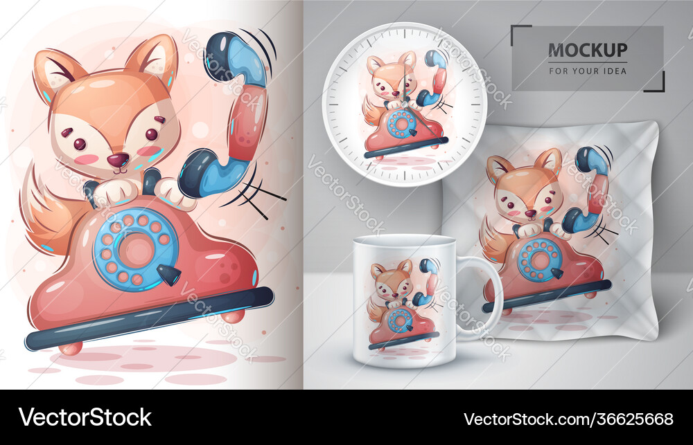 Fox call phone poster and merchandising Royalty Free Vector