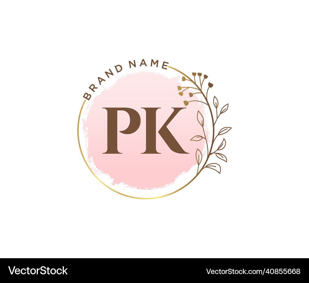 Initial pk feminine logo usable for nature salon Vector Image