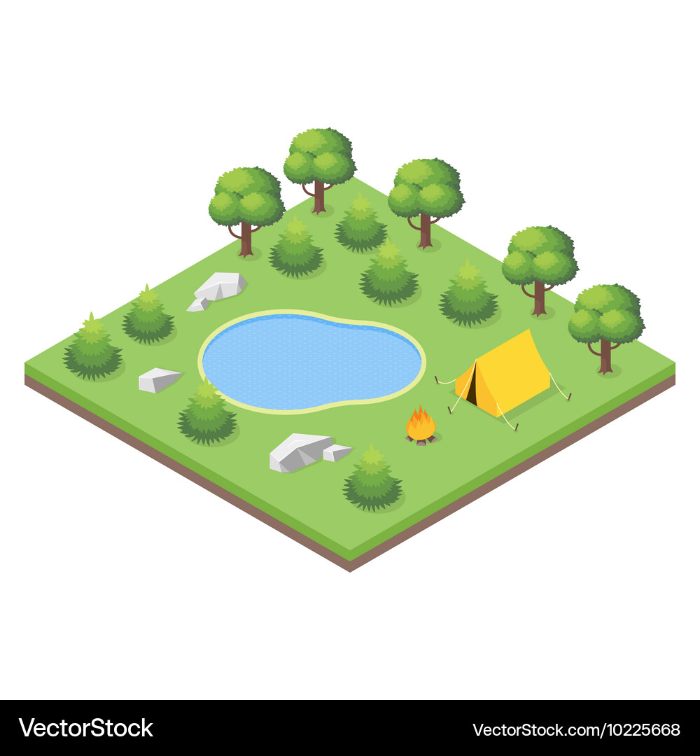 Isometric 3d of forest camp Royalty Free Vector Image