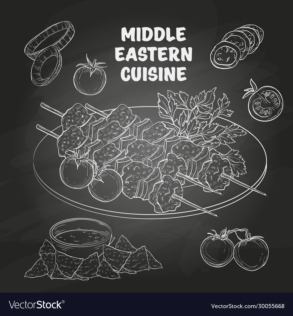 Middle eastern cuisine arabian dishes Royalty Free Vector
