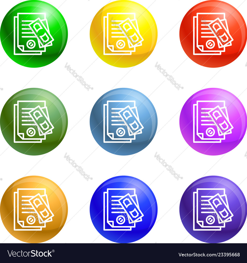Paper pass bribery icons set Royalty Free Vector Image