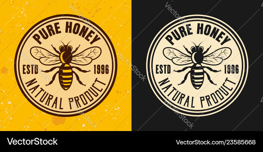 Pure honey two colored styles round emblem Vector Image