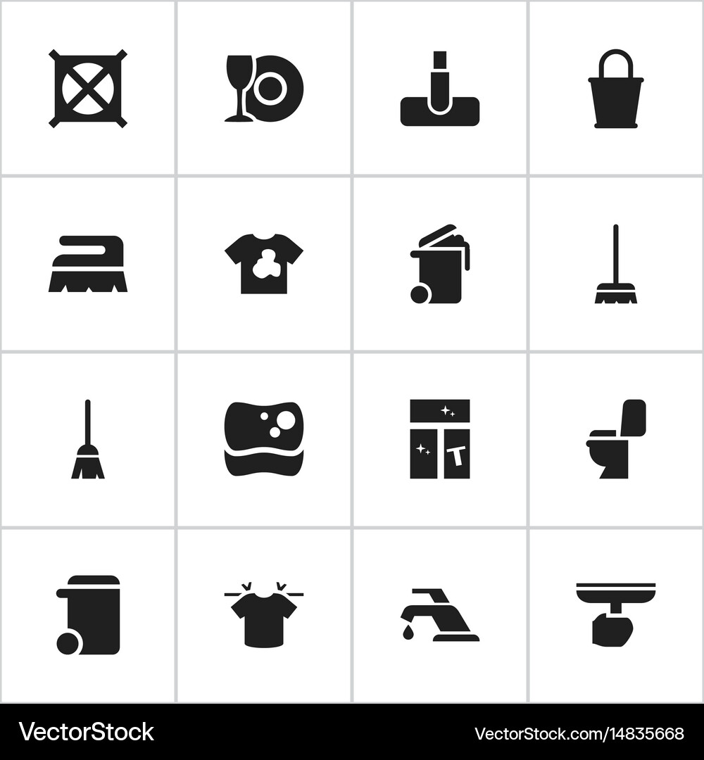 Set of 16 editable cleaning icons includes Vector Image
