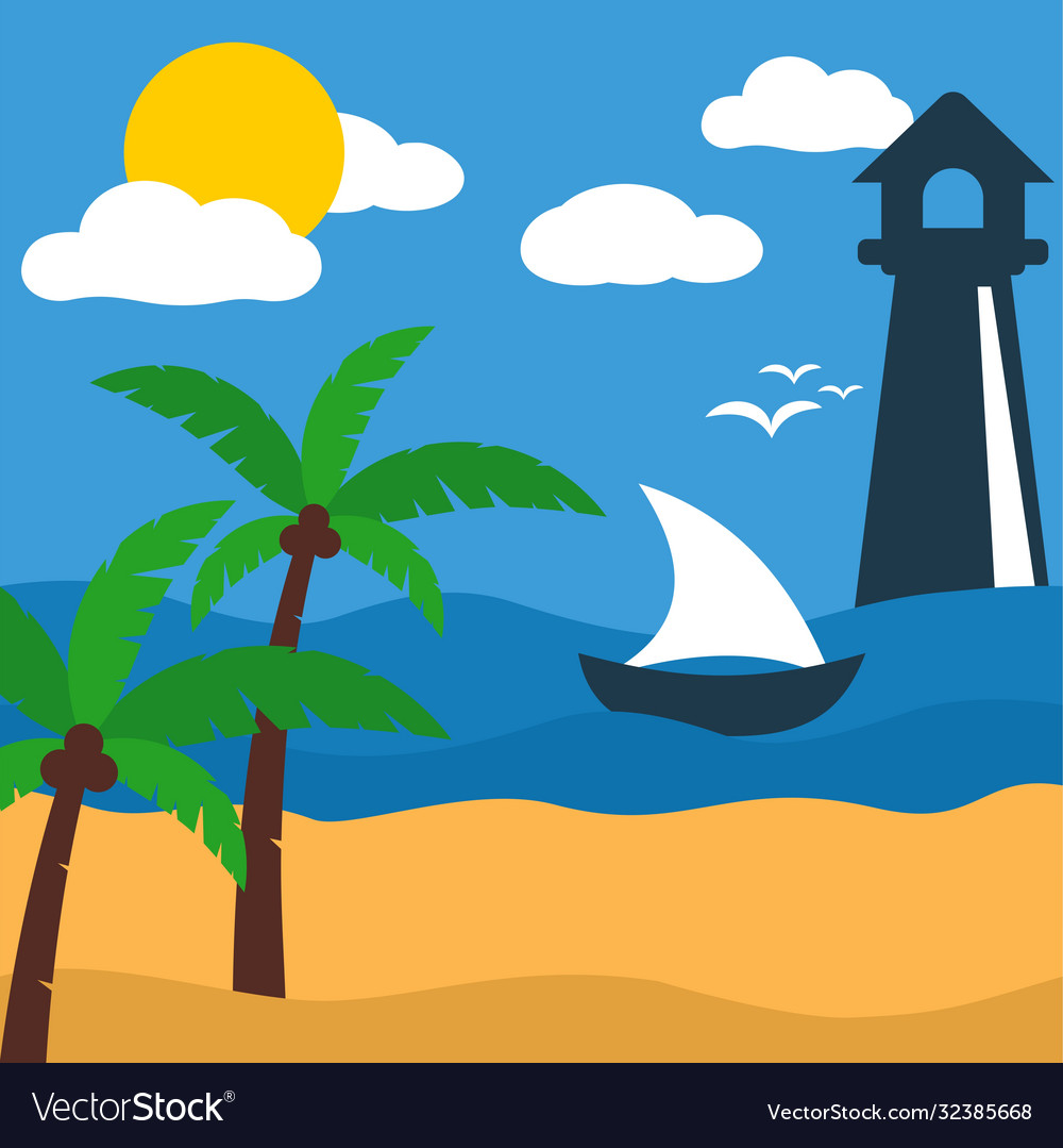 Summer beach surf palm tree background vacation Vector Image