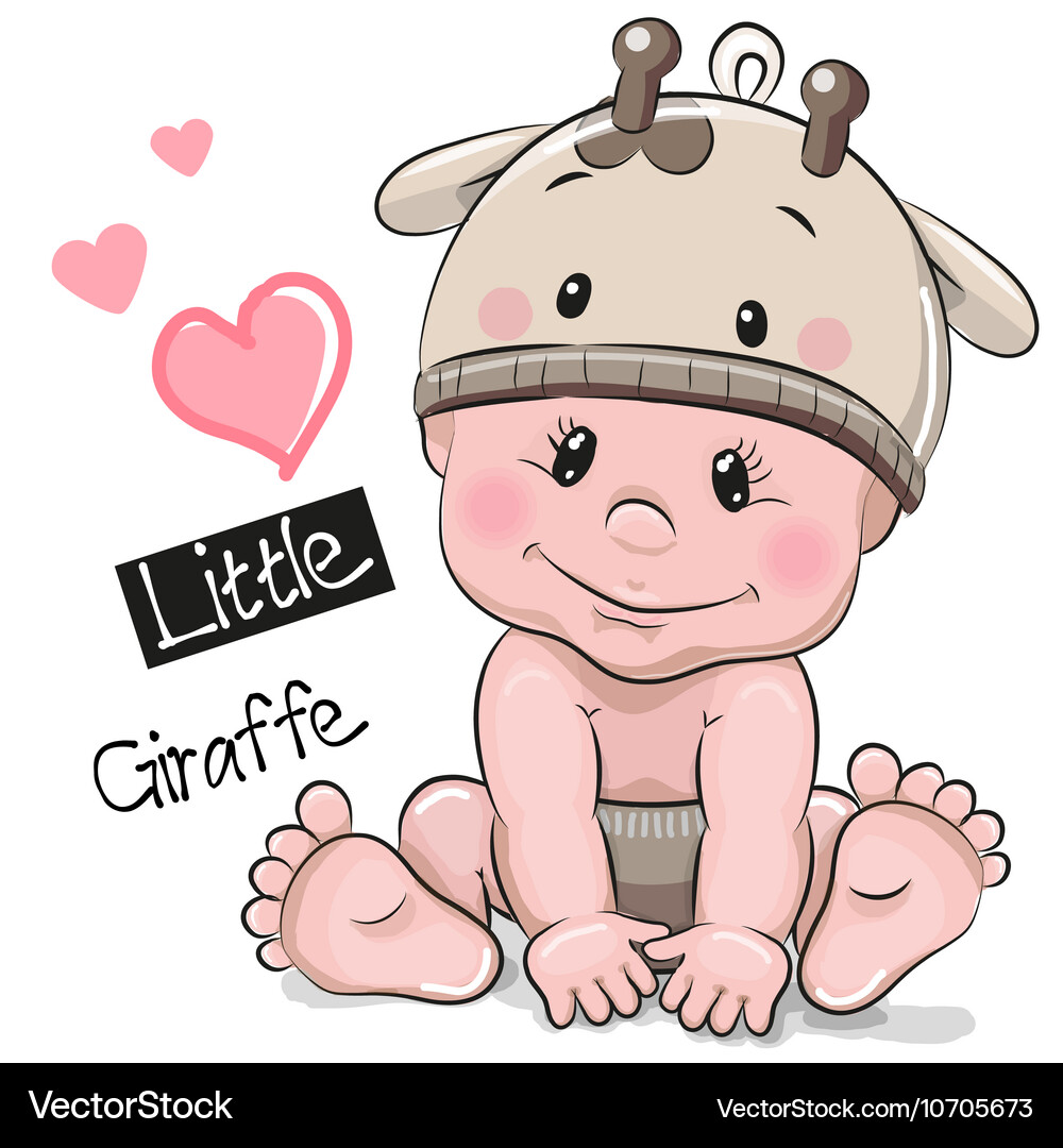 Cute cartoon baboy in a giraffe hat Royalty Free Vector