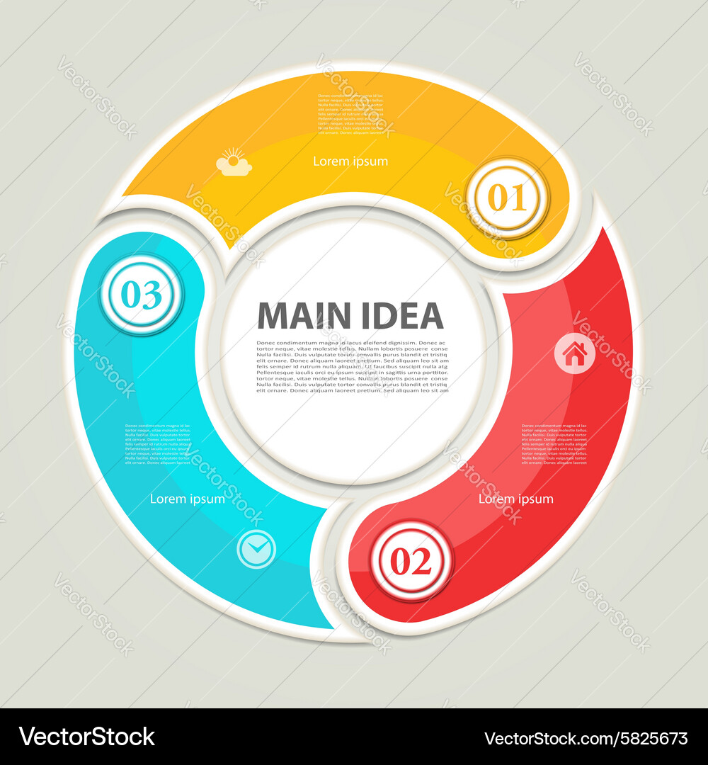 Cyclic diagram with three steps and icons eps 10 Vector Image