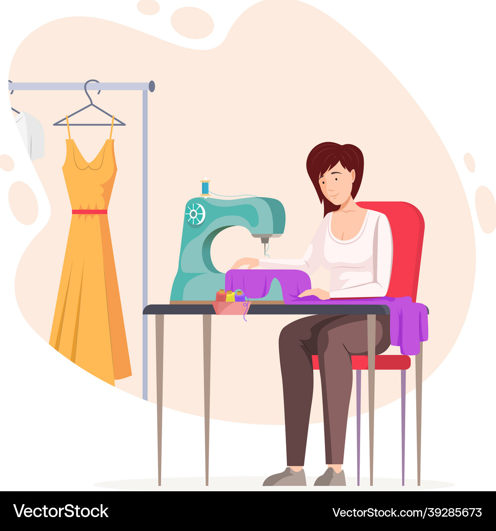 Female dressmaker sewing creative handmade Vector Image