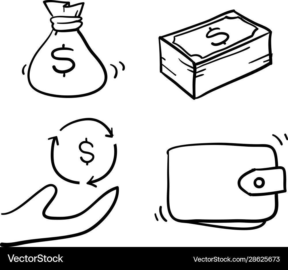 Money with handdrawn doodle style Royalty Free Vector Image
