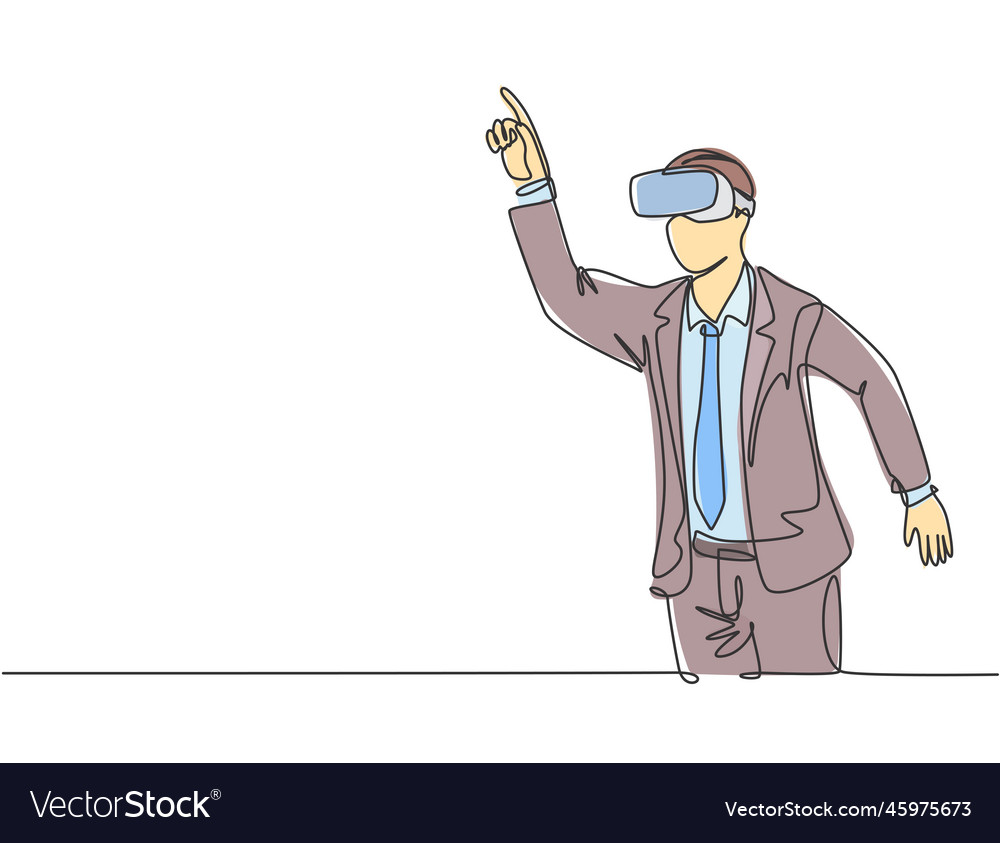 One continuous line drawing of young happy Vector Image