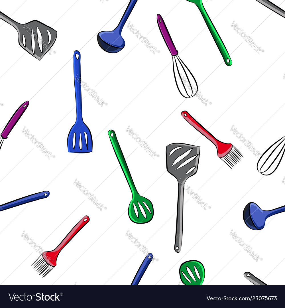 Pattern of kitchen tools set Royalty Free Vector Image