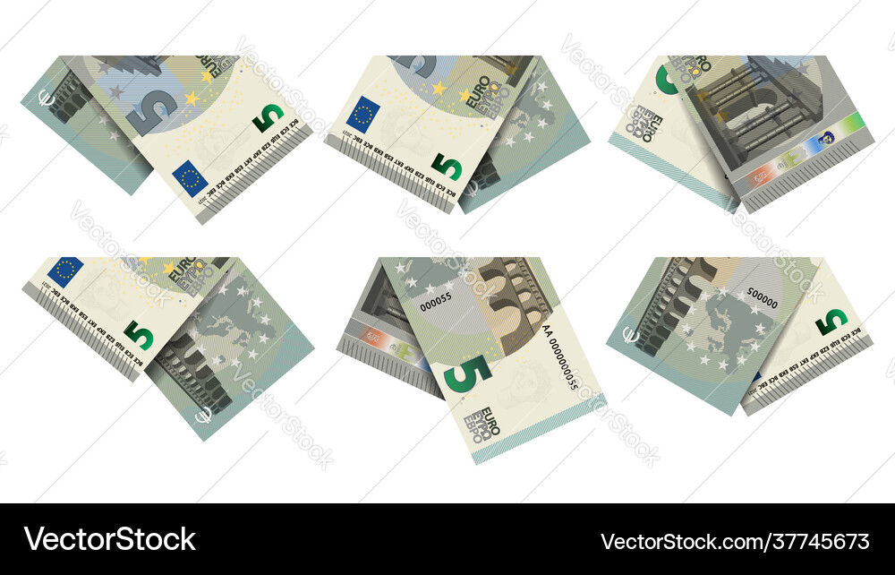 Set folded and curved eu paper money 5 Royalty Free Vector