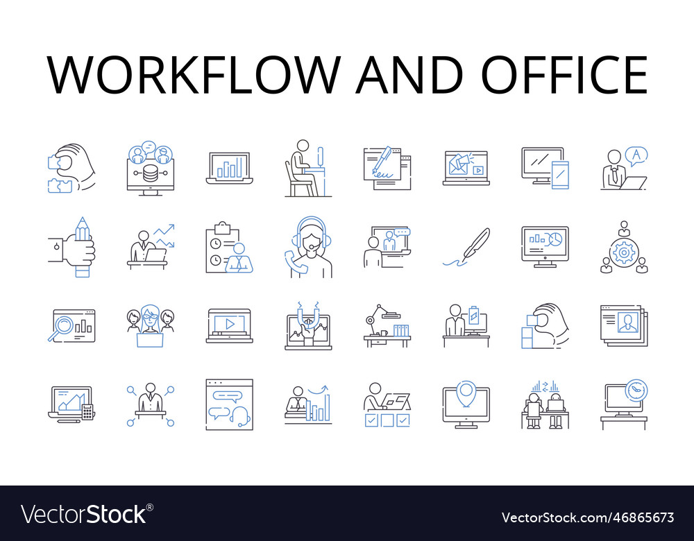 Workflow and office line icons collection Vector Image
