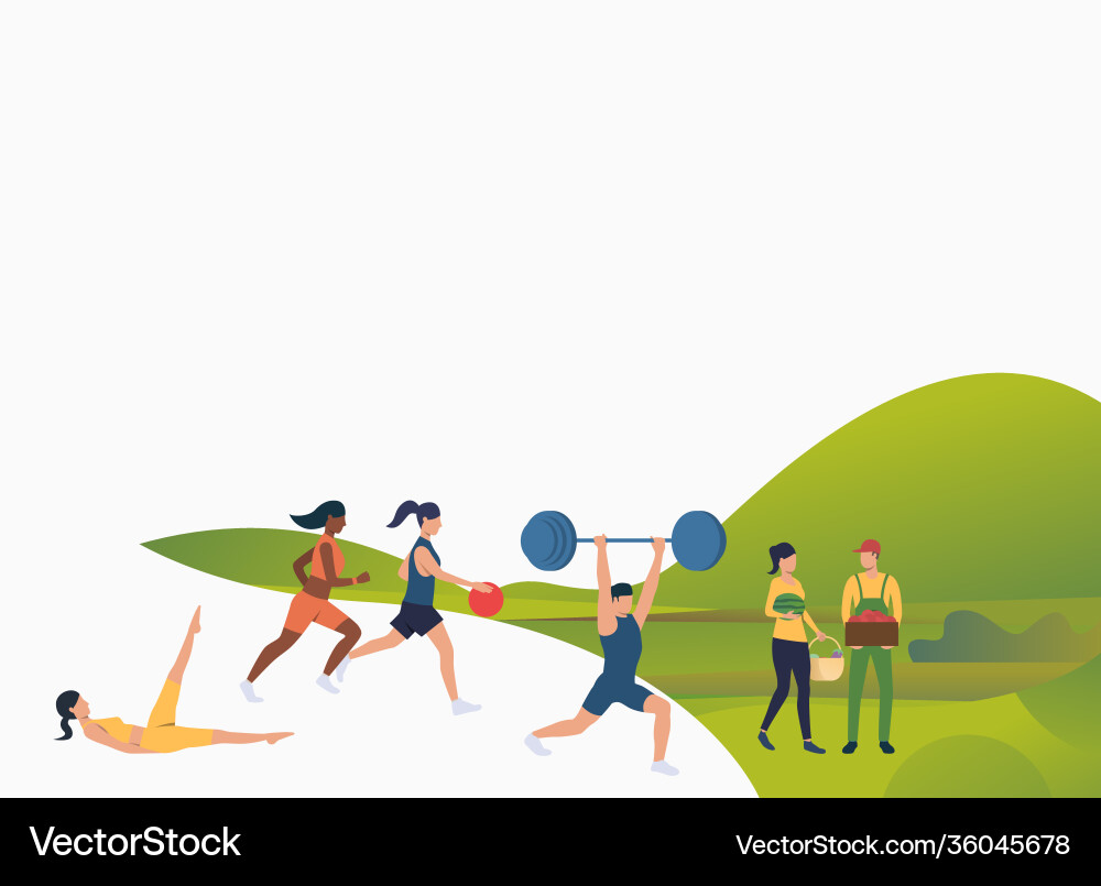 Fit people doing exercises outdoors Royalty Free Vector