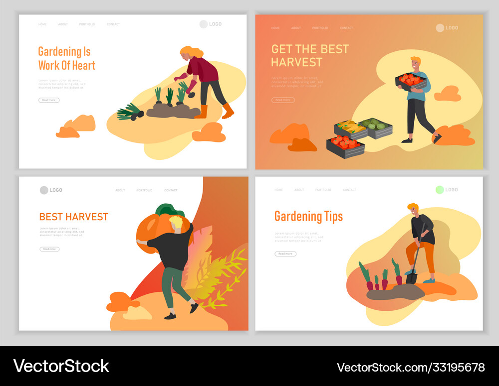 Landing page template with people gathering crops Vector Image