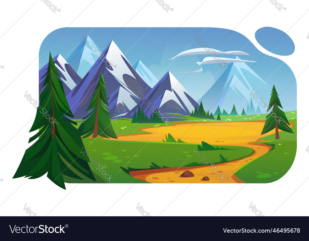 Mountain valley landscape with green fields trees Vector Image