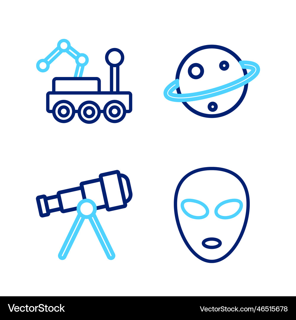 Set line alien telescope planet saturn and mars Vector Image
