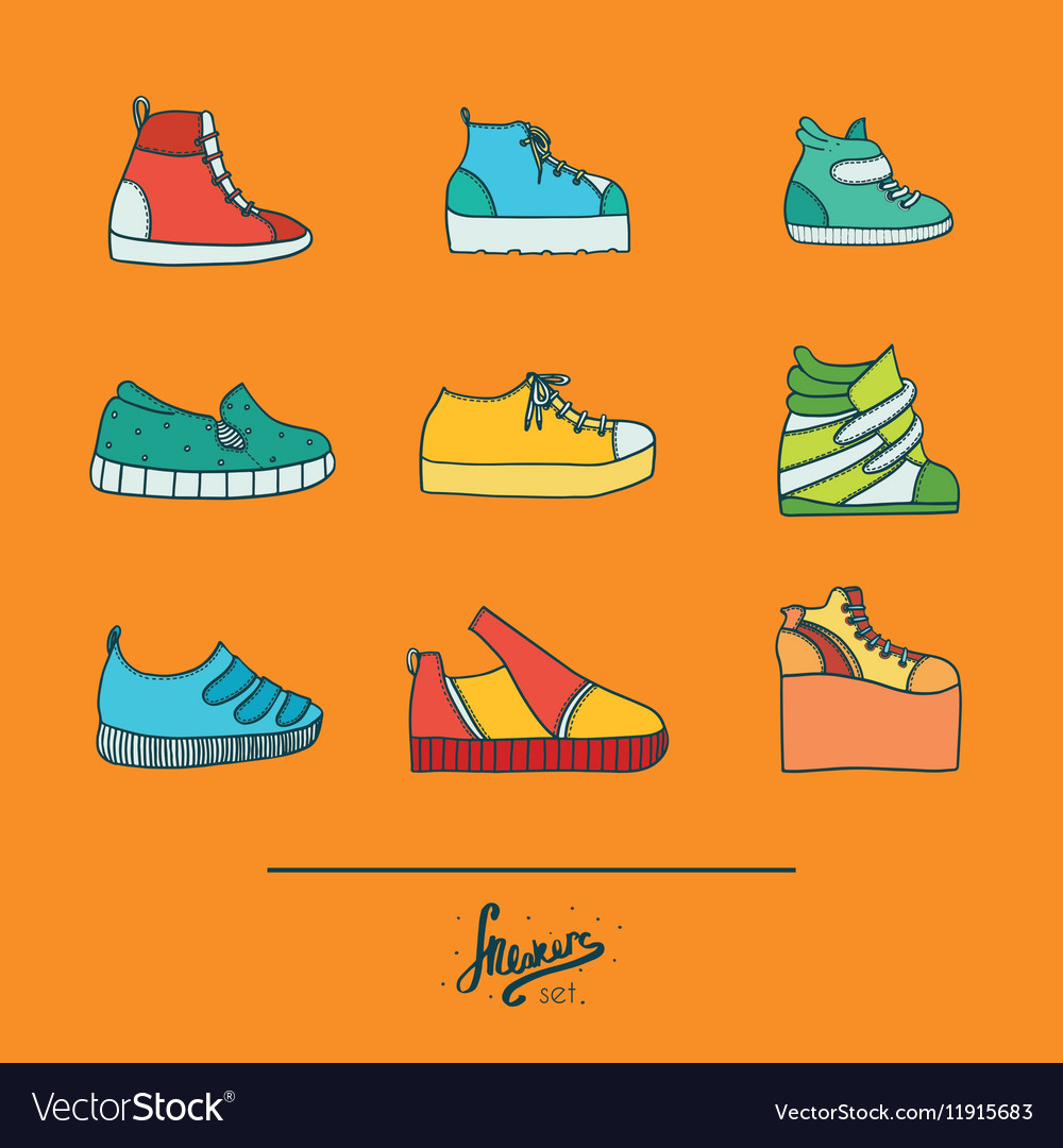 Beautiful set with stylish footwear - sneakers Vector Image