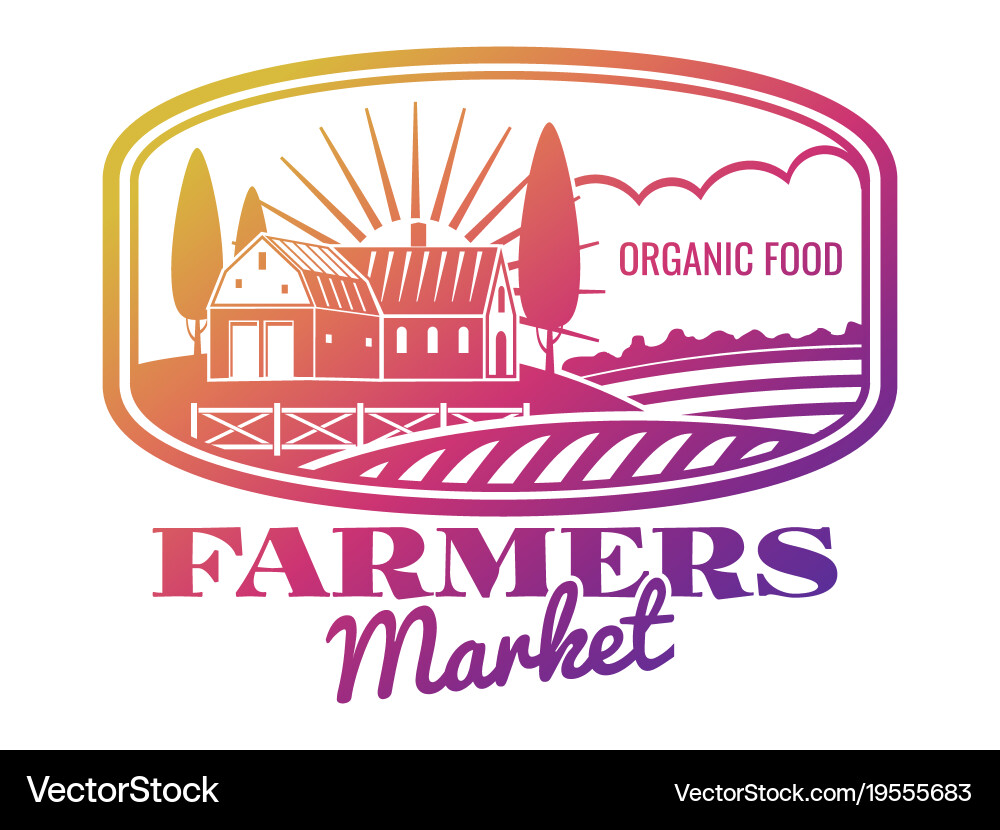 Bright farmer market label or emblem Royalty Free Vector