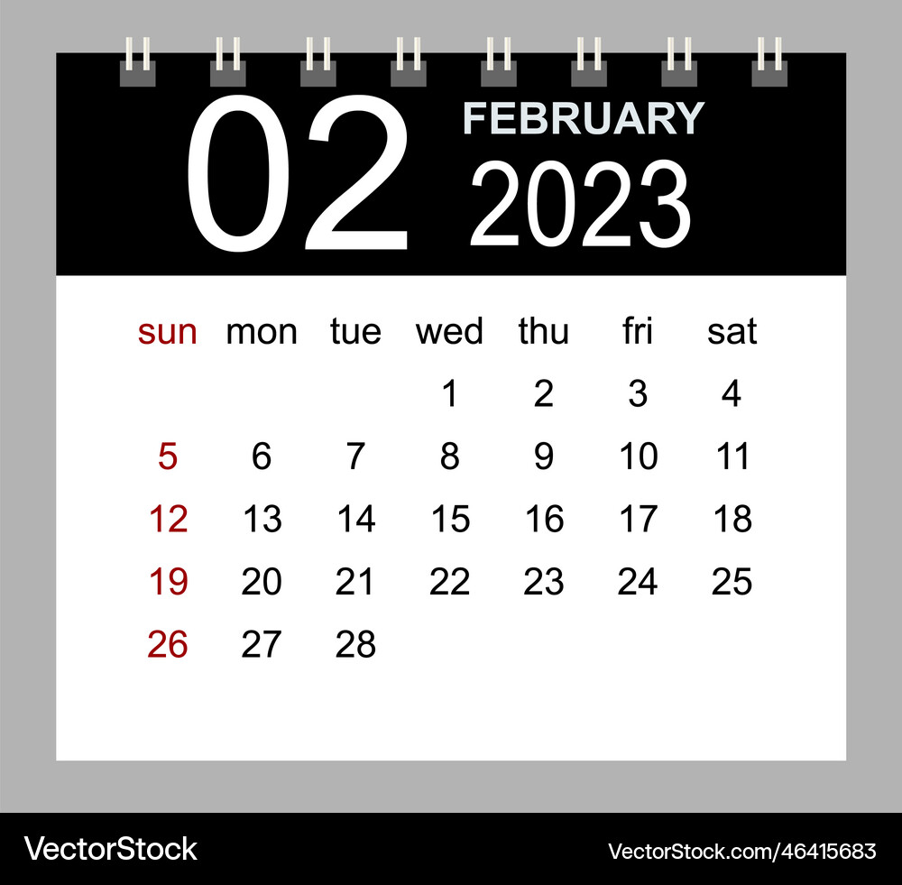 February 2023 monthly calendar template Royalty Free Vector