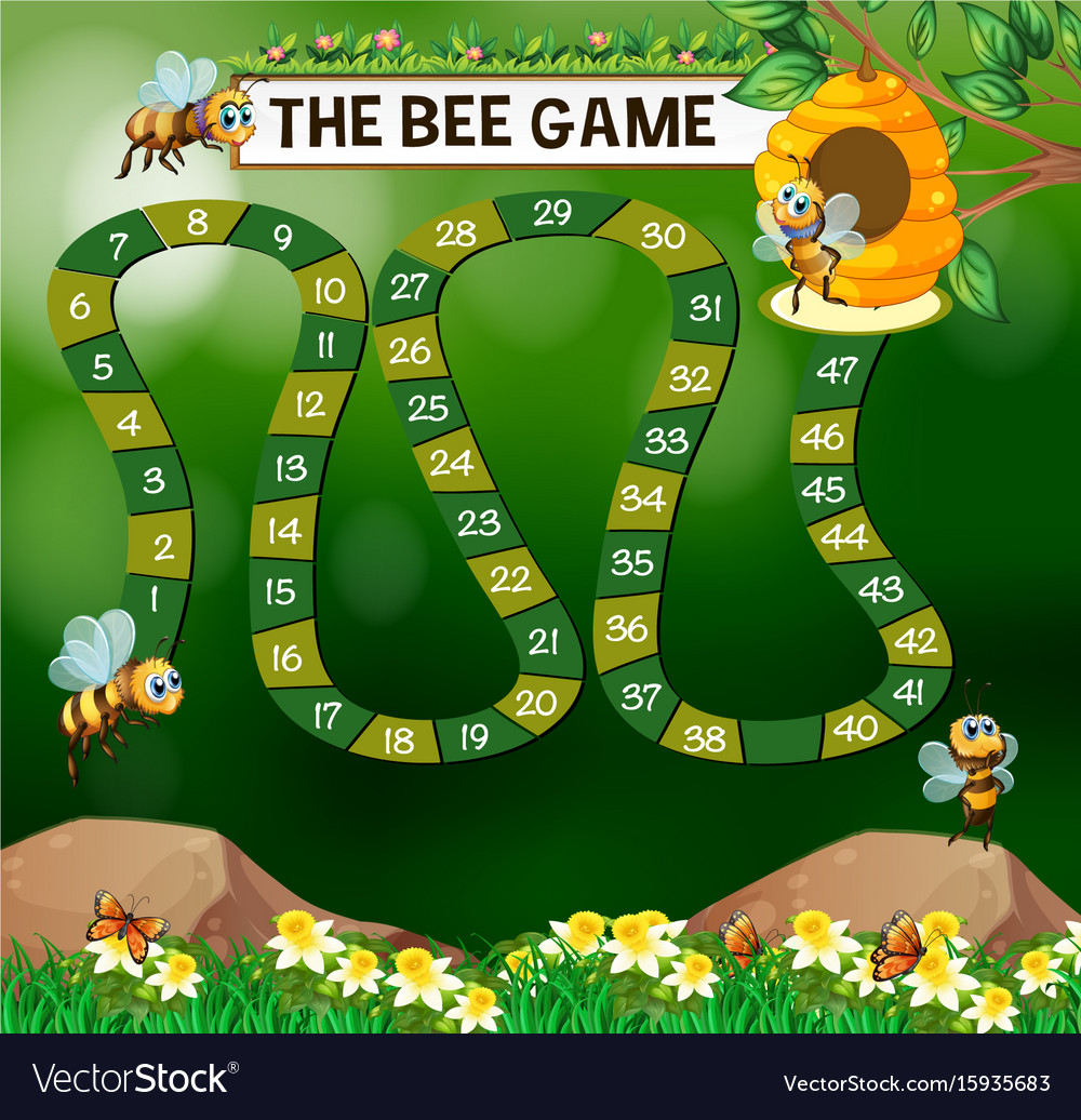 Game template with bees flying in garden Vector Image