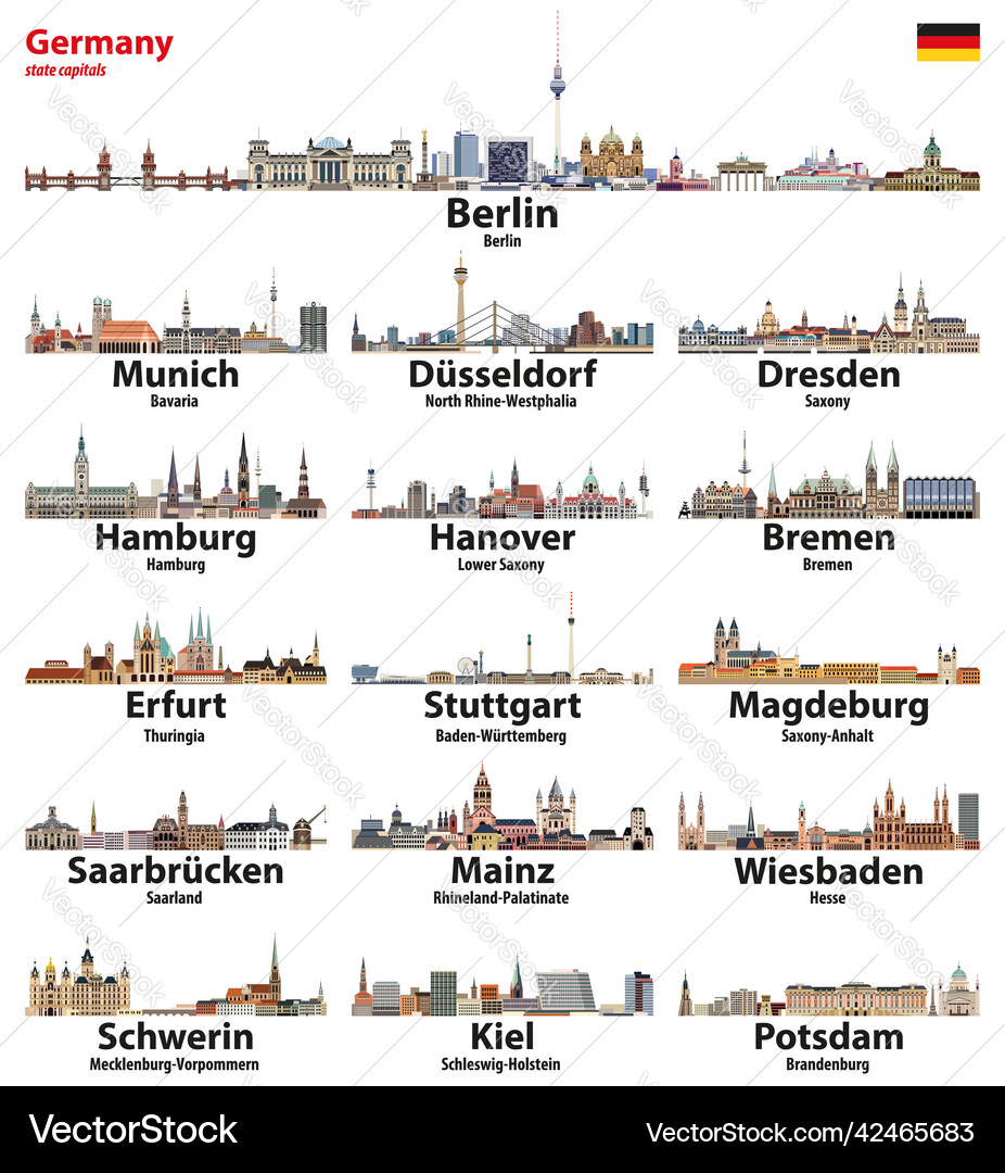 Germany state capitals cities skylines detailed Vector Image