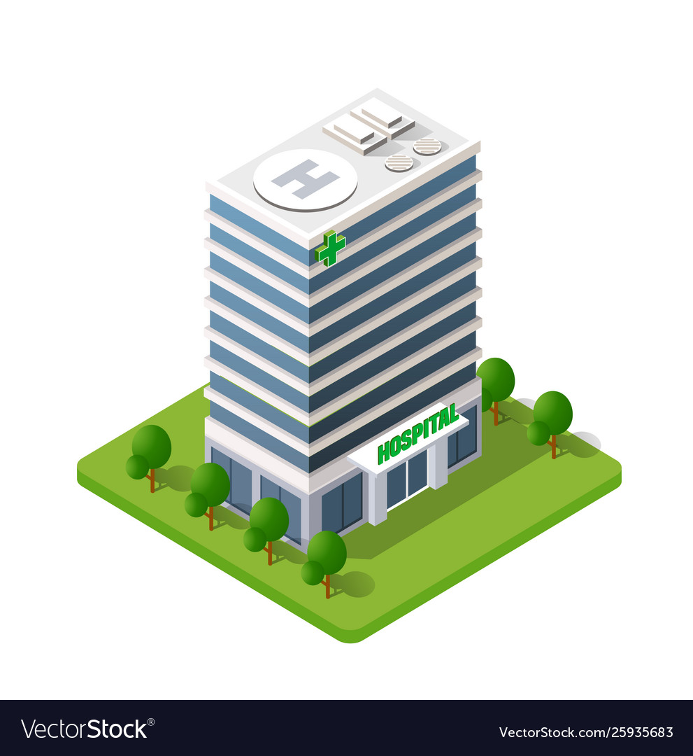 Hospital isometric 3d building Royalty Free Vector Image Hospital isometric 3d building Royalty Free Vector Image