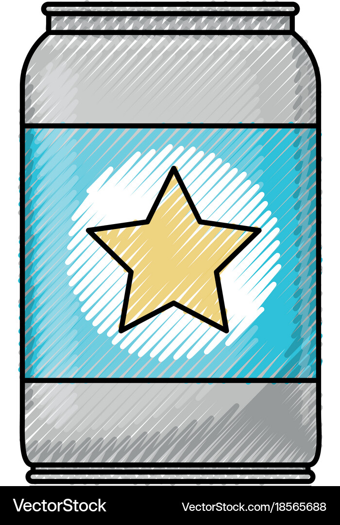 Beer can with star emblem in colored crayon Vector Image