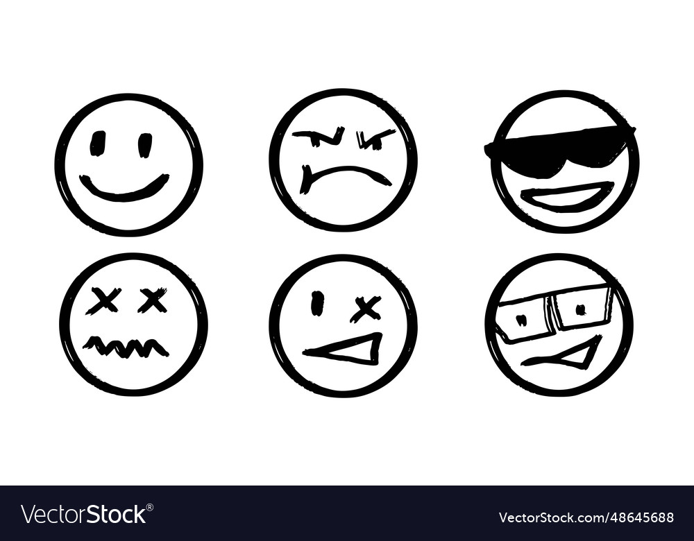 Doodle set emoticons emoji character Royalty Free Vector