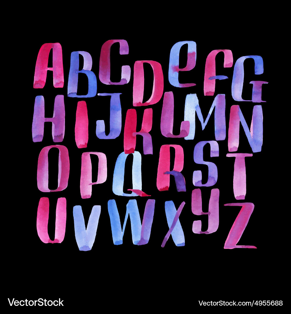 Hand drawn watercolor alphabet made Royalty Free Vector