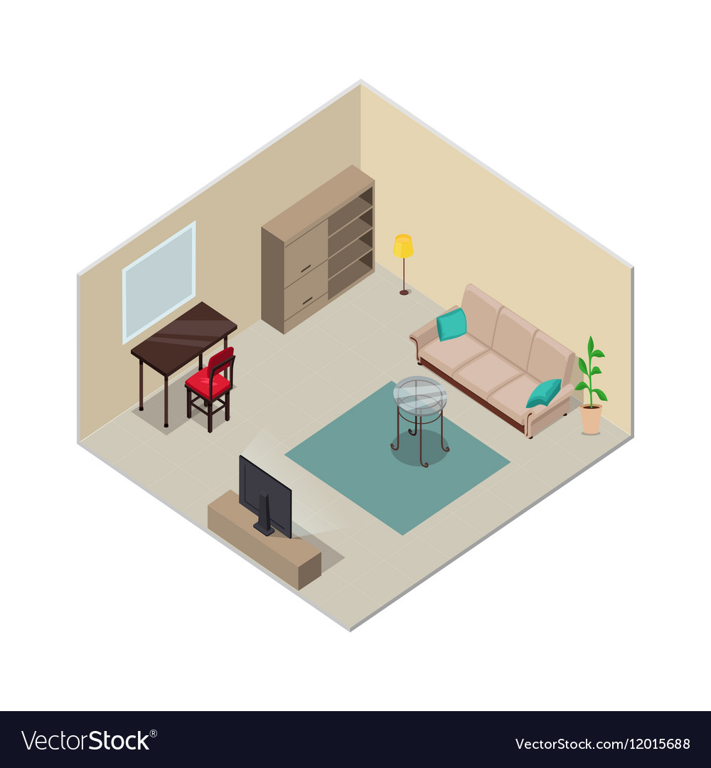 Isometric interior design living room furniture Vector Image Isometric interior design living room furniture Vector Image