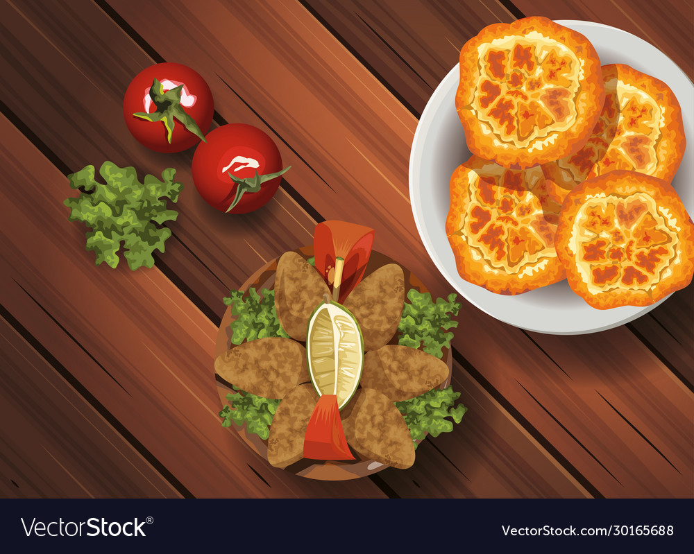 Middle eastern food in wooden table Royalty Free Vector