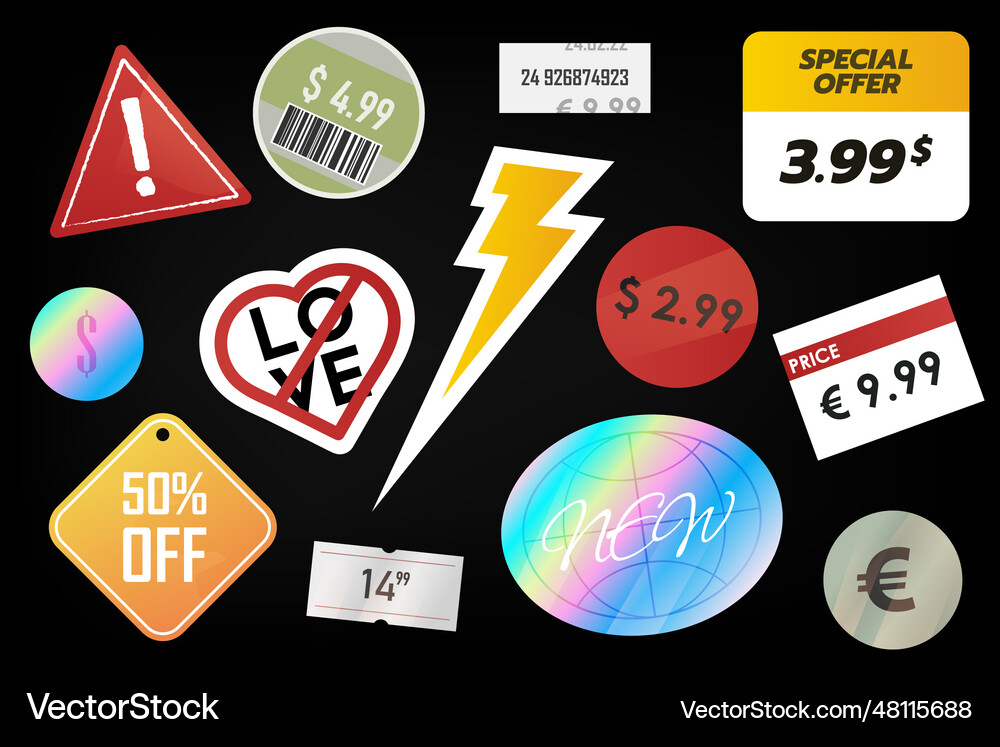 Sticker pack price stickers Royalty Free Vector Image
