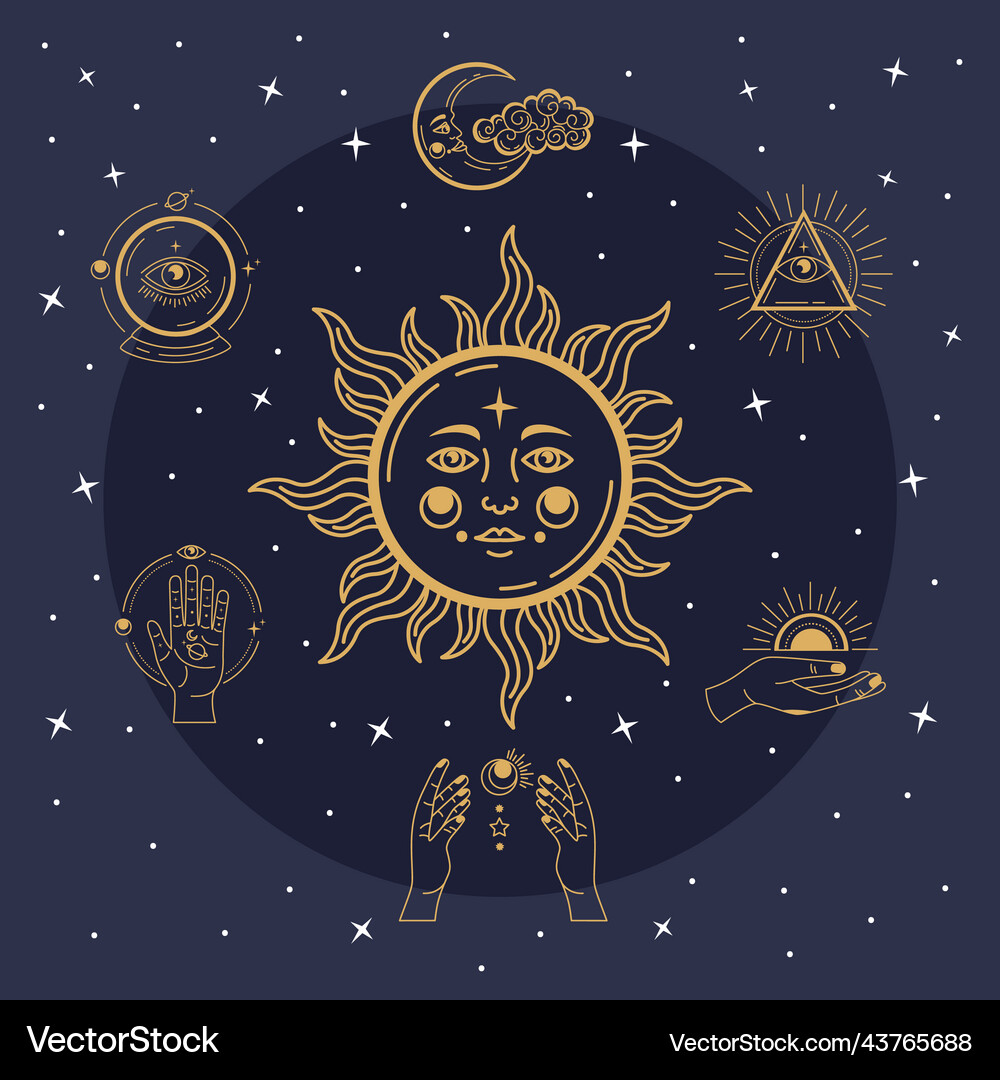 Sun and astrology symbols Royalty Free Vector Image