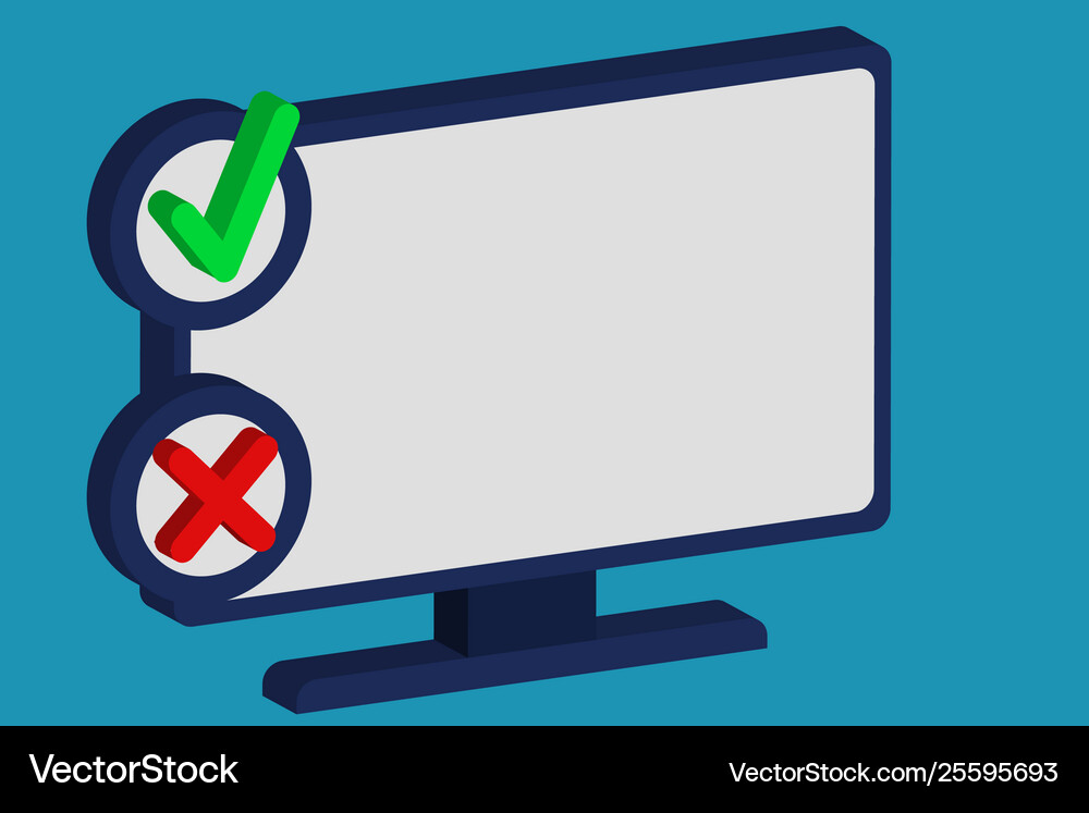 Blank pc monitor screen with two check circles Vector Image
