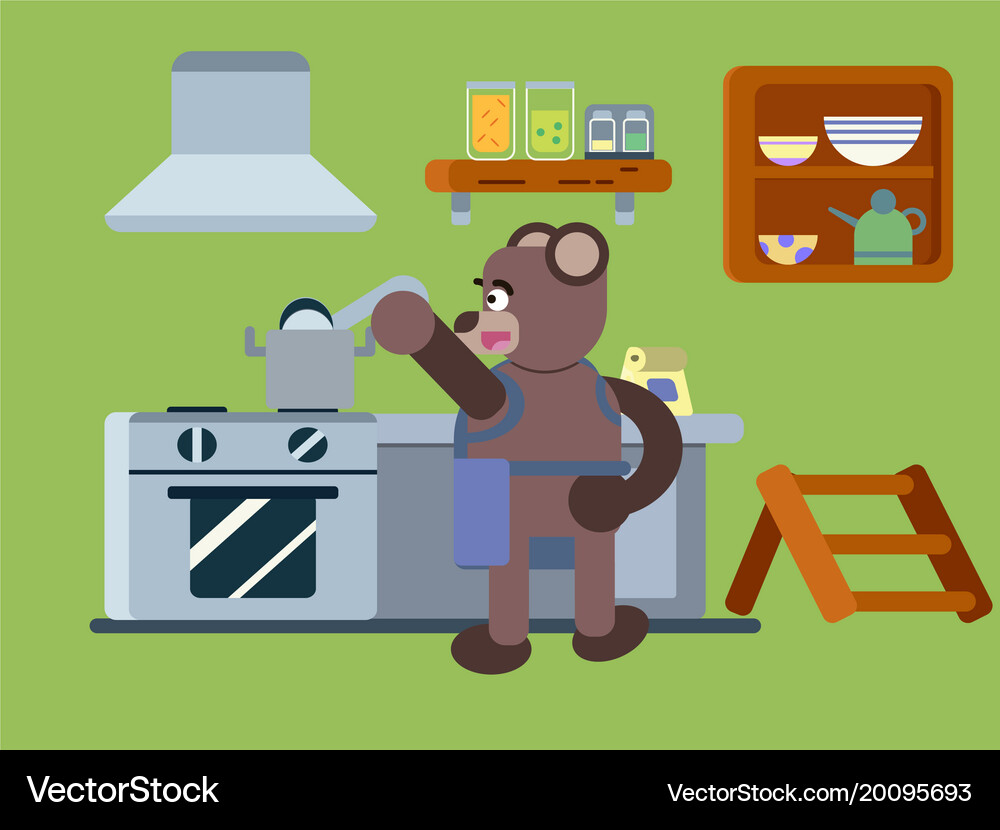 Cartoon brown bear cooking soup Royalty Free Vector Image