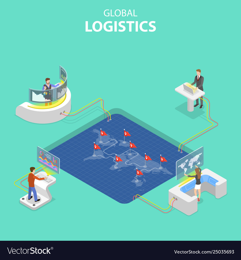 Flat isometric concept global logistics Royalty Free Vector