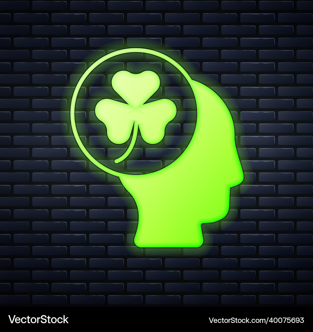 Glowing neon human head with clover trefoil leaf Vector Image