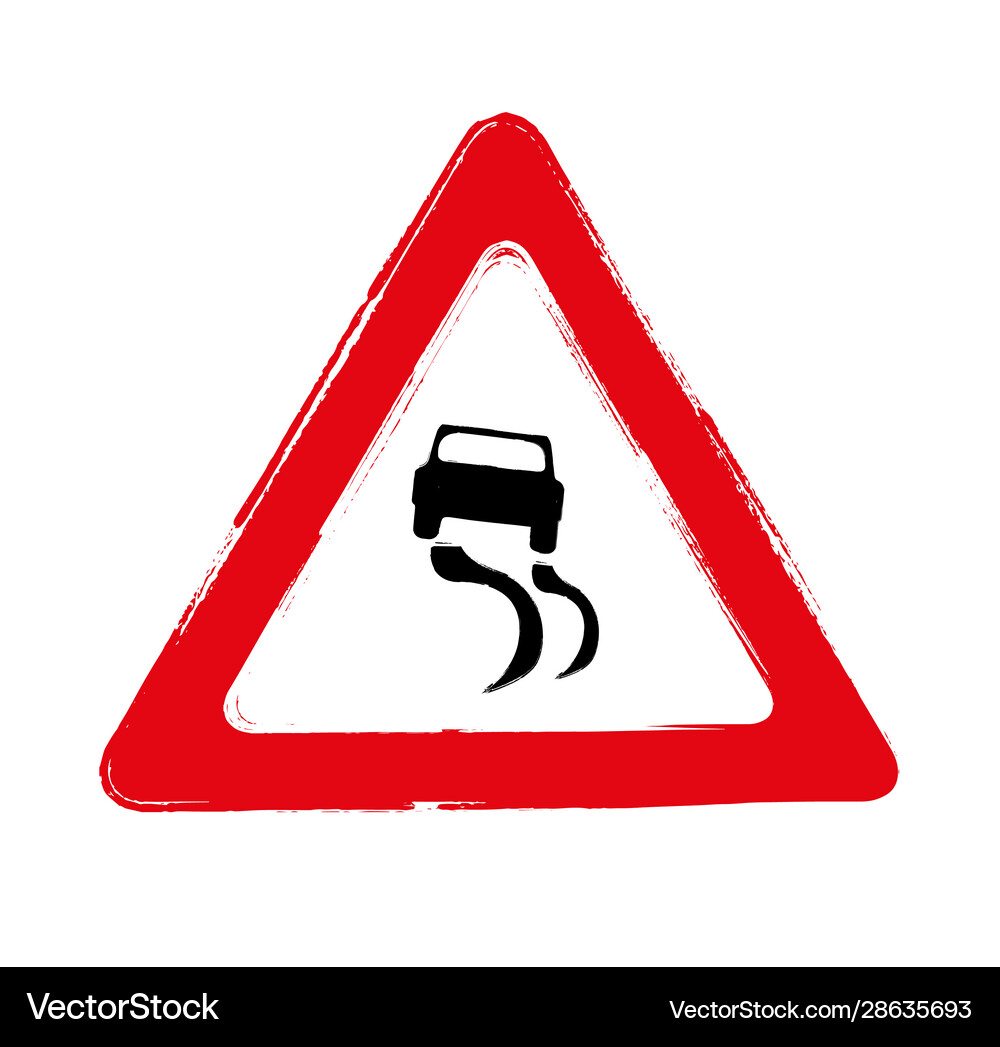 Grunge slippery road sign Royalty Free Vector Image