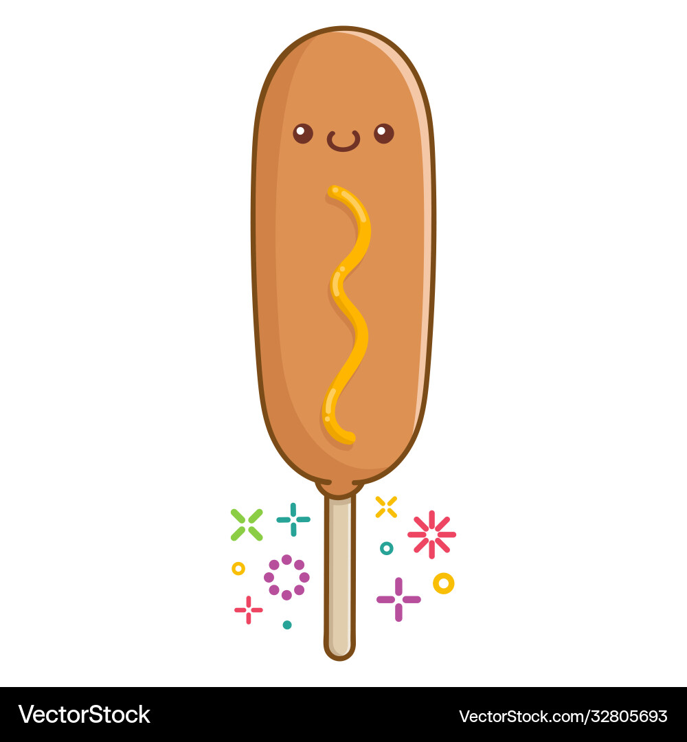 Kawaii smiling corn dog cartoon Royalty Free Vector Image