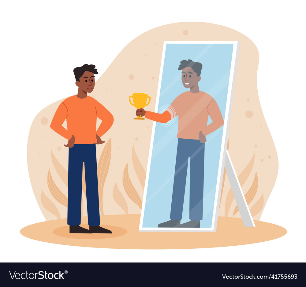 Man Contemplating Reflection Royalty Free Vector Image