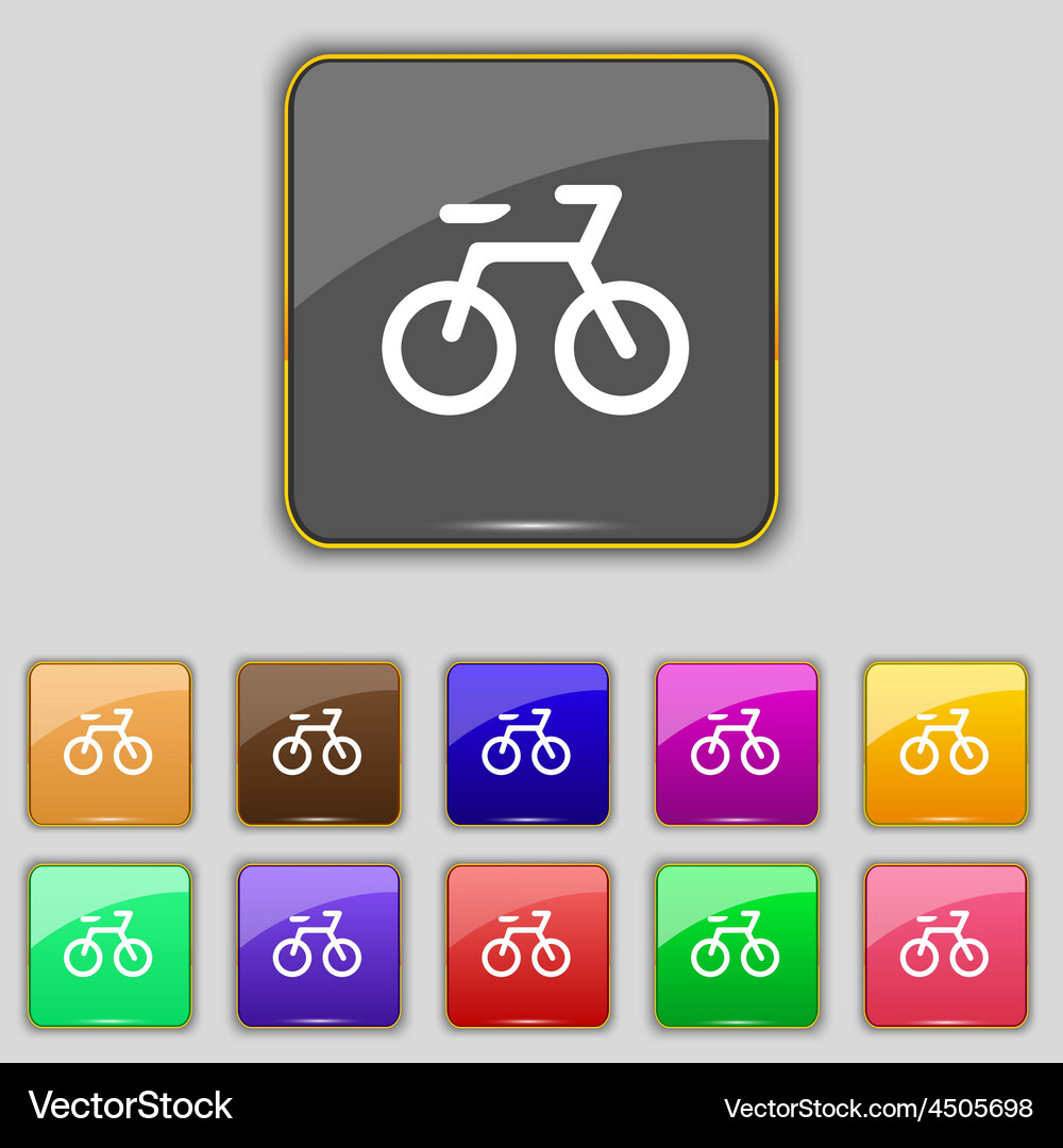 Bicycle icon sign set with eleven colored buttons Vector Image