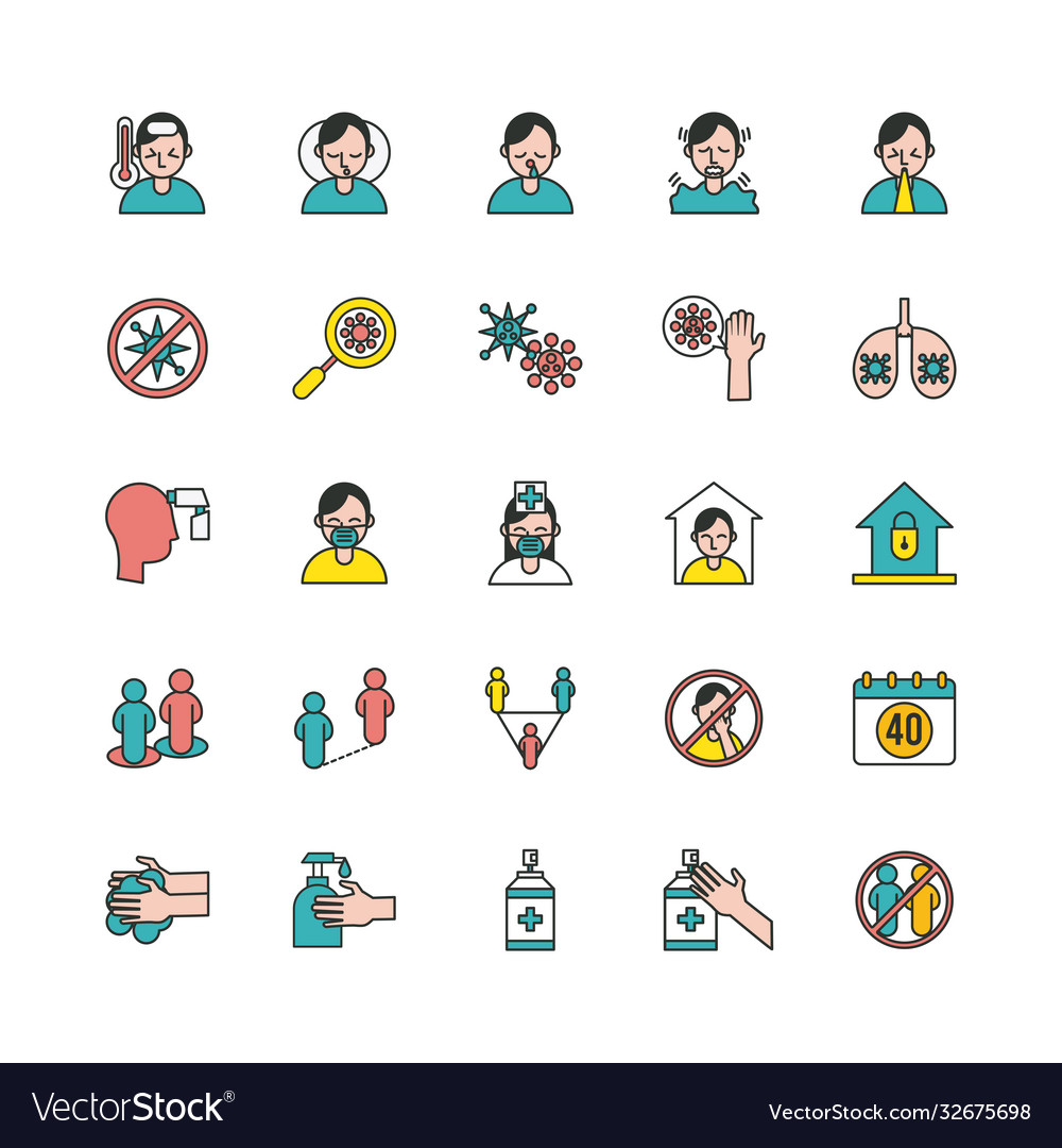 Bundle covid19 set icons Royalty Free Vector Image