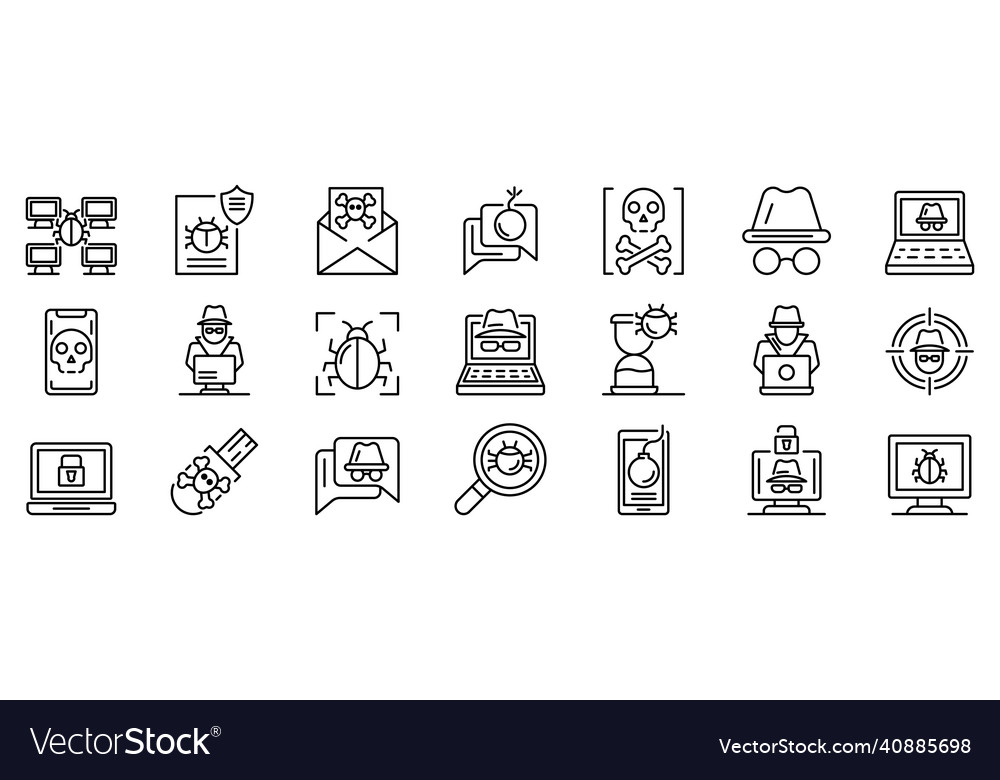 Hacker Icons Set Outline Style Royalty Free Vector Image
