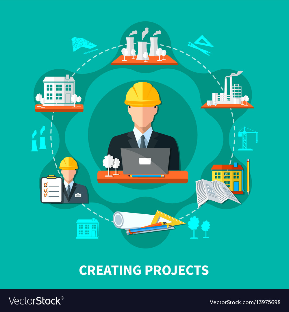 Project creation circle composition Royalty Free Vector