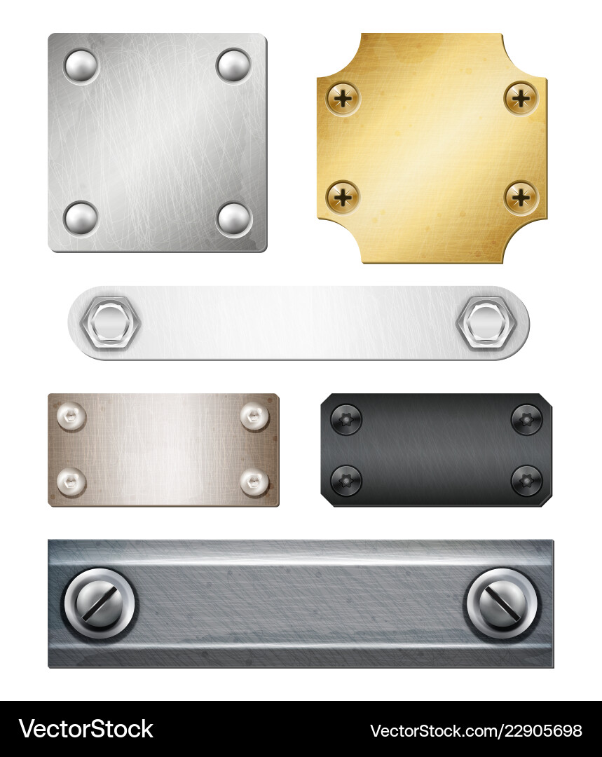 Realistic metal plates with fasteners Royalty Free Vector