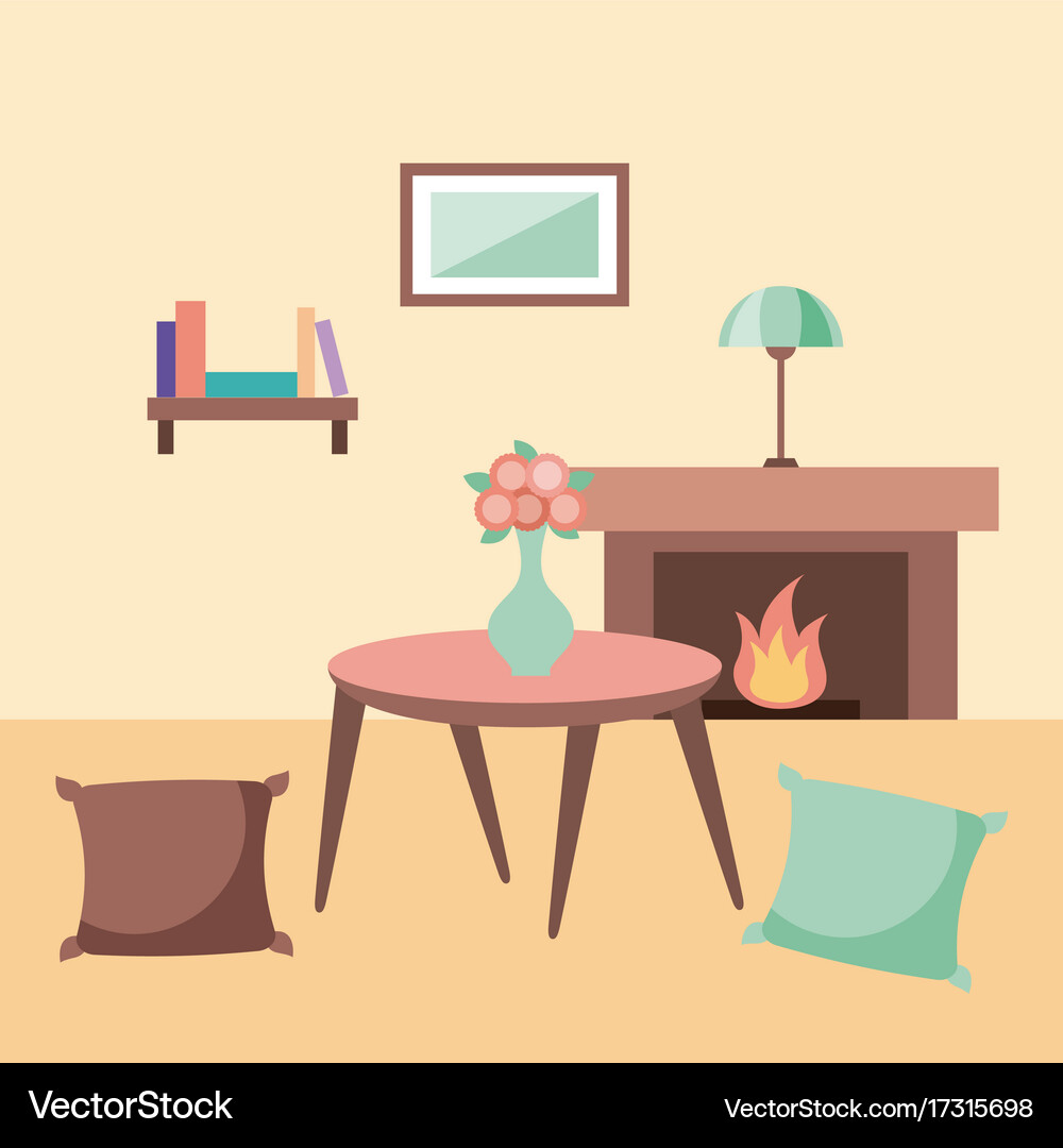 Rest room with pillows table bookshelf lamp Vector Image