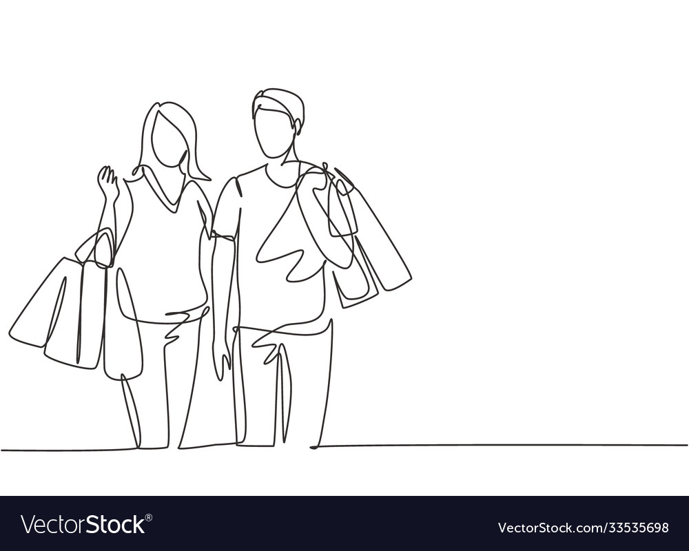 Single Continuous Line Drawing Young Happy Vector Image