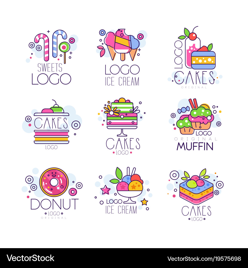 Sweets cakes ice cream logos set confectionery Vector Image